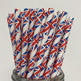 Union Jack Paper Drinking Straw 200 x 6mm - Box of 1000 Straws, Pk 250's